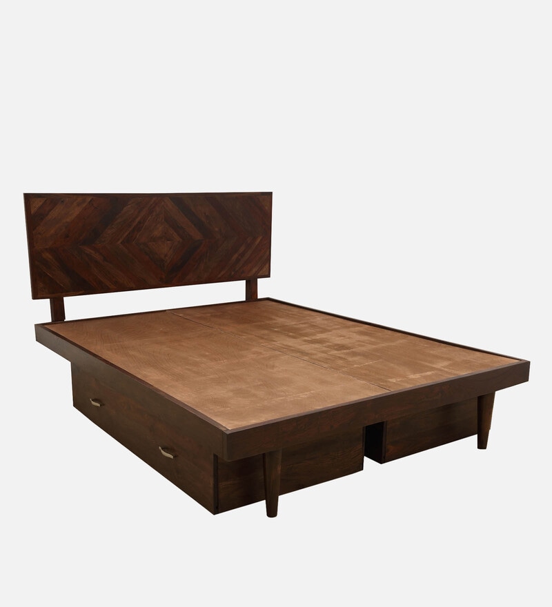 Square Diamond King Size Bed With Drawer Storage In Walnut Finish ...